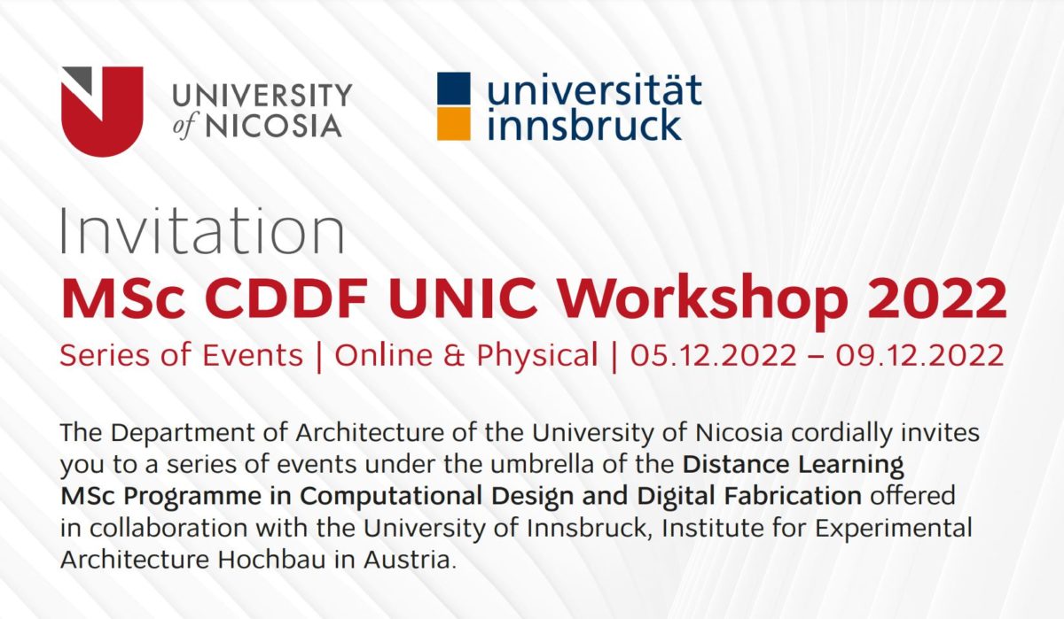 UNIC FALL 2022 Digital Fabrication Workshop – MSc in Computational Design and Digital Fabrication
